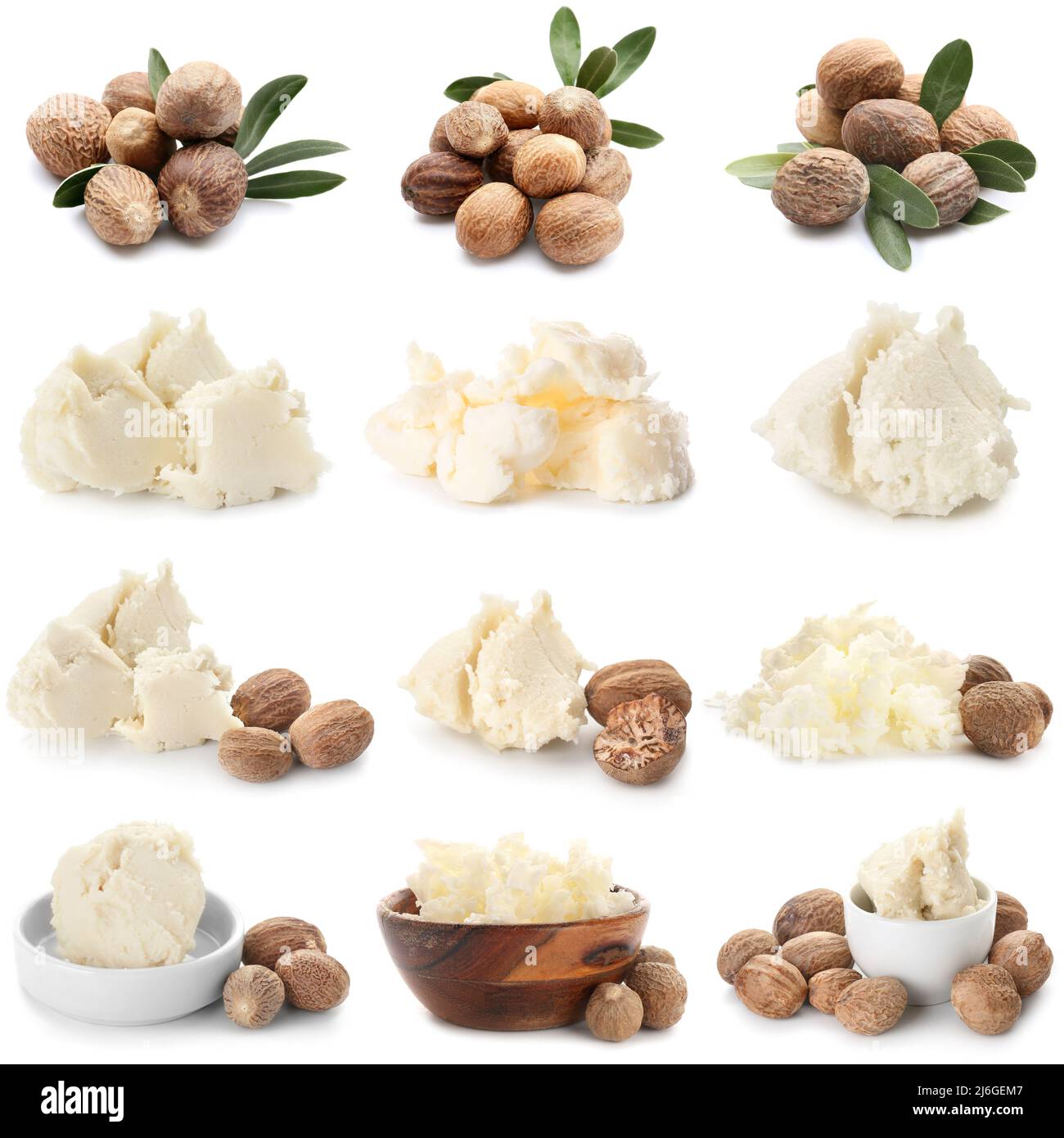 Set of shea nuts and butter isolated on white Stock Photo - Alamy