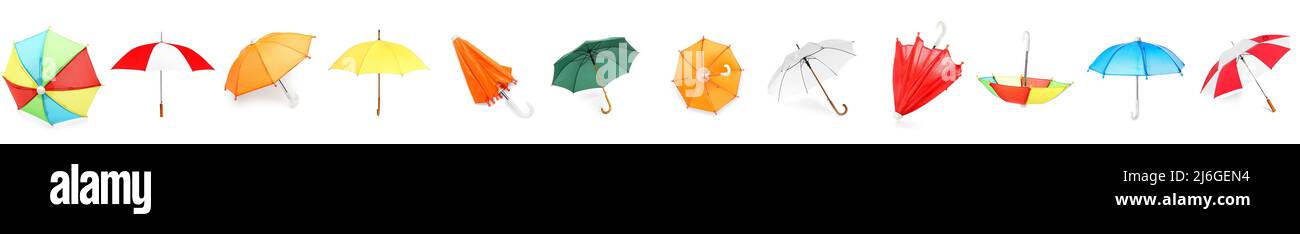 Set of many colorful umbrellas isolated on white Stock Photo - Alamy