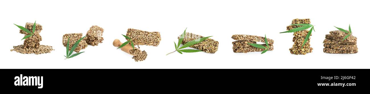 Set of healthy hemp protein bars on white background Stock Photo - Alamy