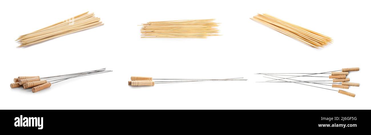 Set of different skewers isolated on white Stock Photo - Alamy