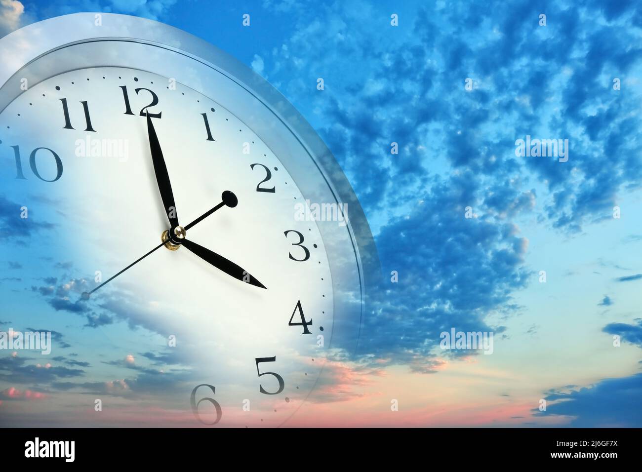 Double exposure of clock and beautiful sky. Concept of time Stock Photo ...