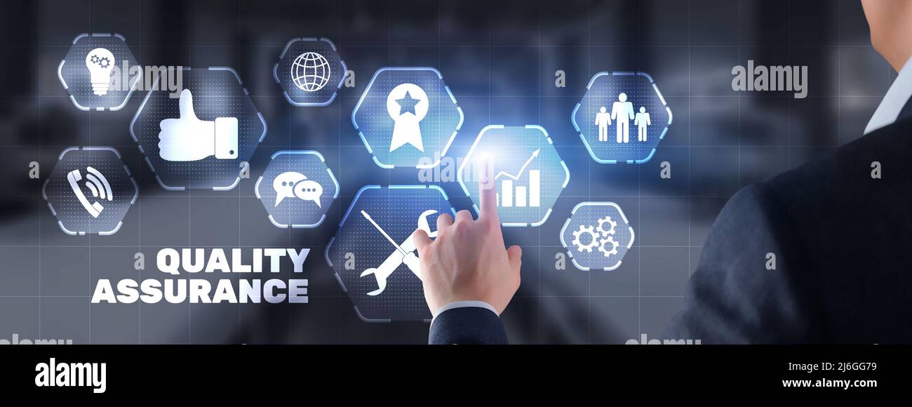 Man pressing touch screen interface quality assurance Stock Photo - Alamy