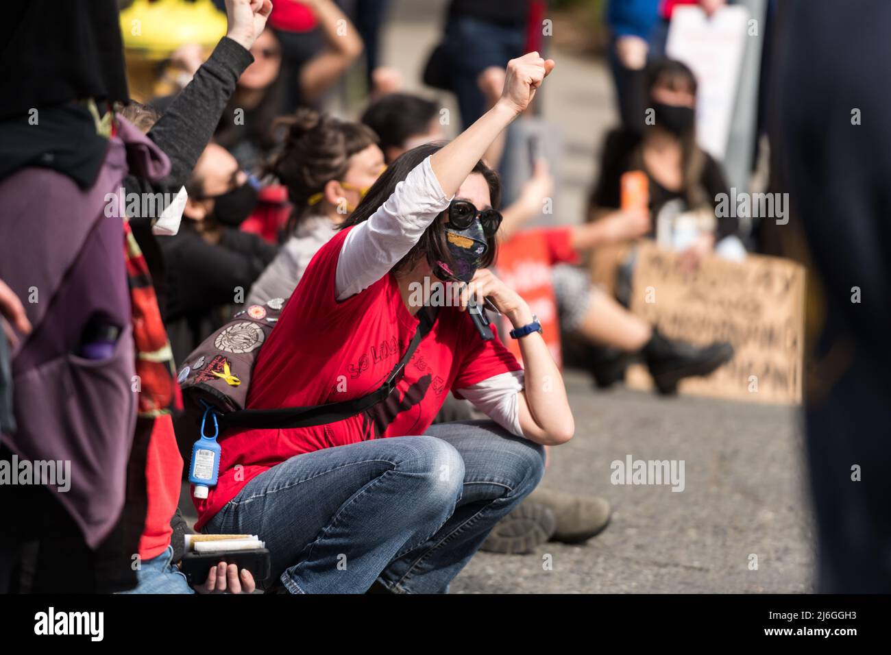 Seattle, USA. 1st May, 2022. The annual workers rights May Day March ...