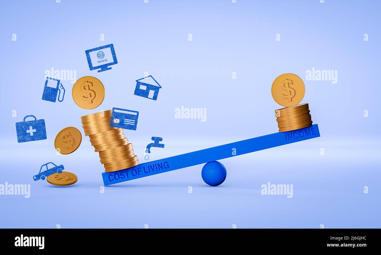 Cost of living balance against income. Money on balance illustration ...
