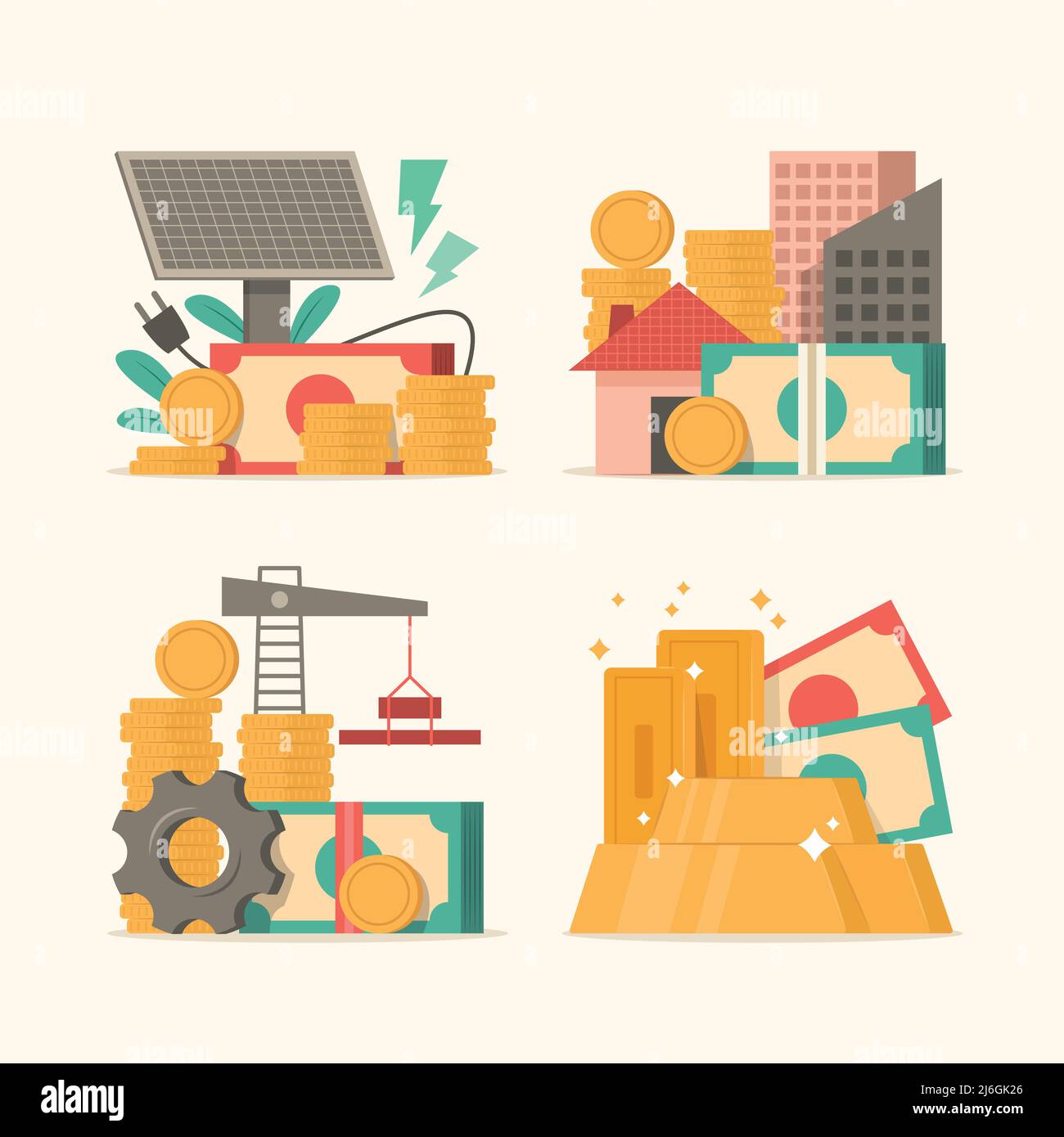 Energy and Infrastructure Thematic Investment Illustration Set Stock ...