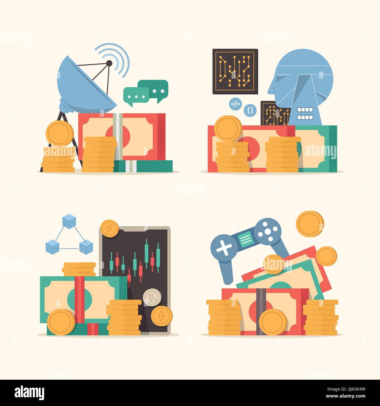 Technology Thematic Investment Illustration Set Stock Vector Image ...