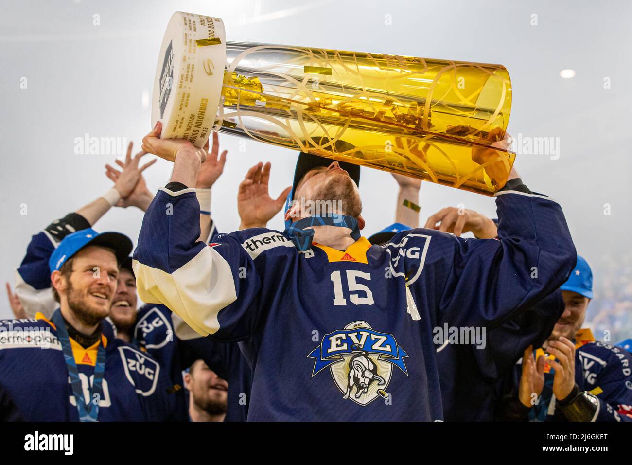 Gregory Hofmann #15 (EV Zug) during the National League Playoff Final ...
