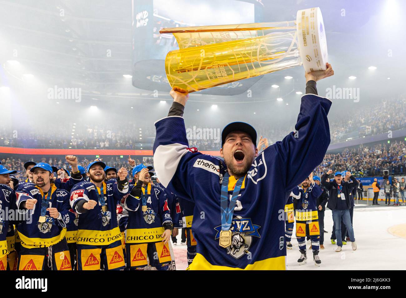 Christian Djoos #5 (EV Zug) during the National League Playoff Final ice hockey game seven ...