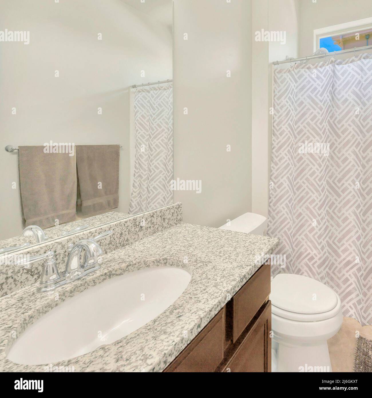 Square Small bathroom interior with white and gray color palettes Stock ...