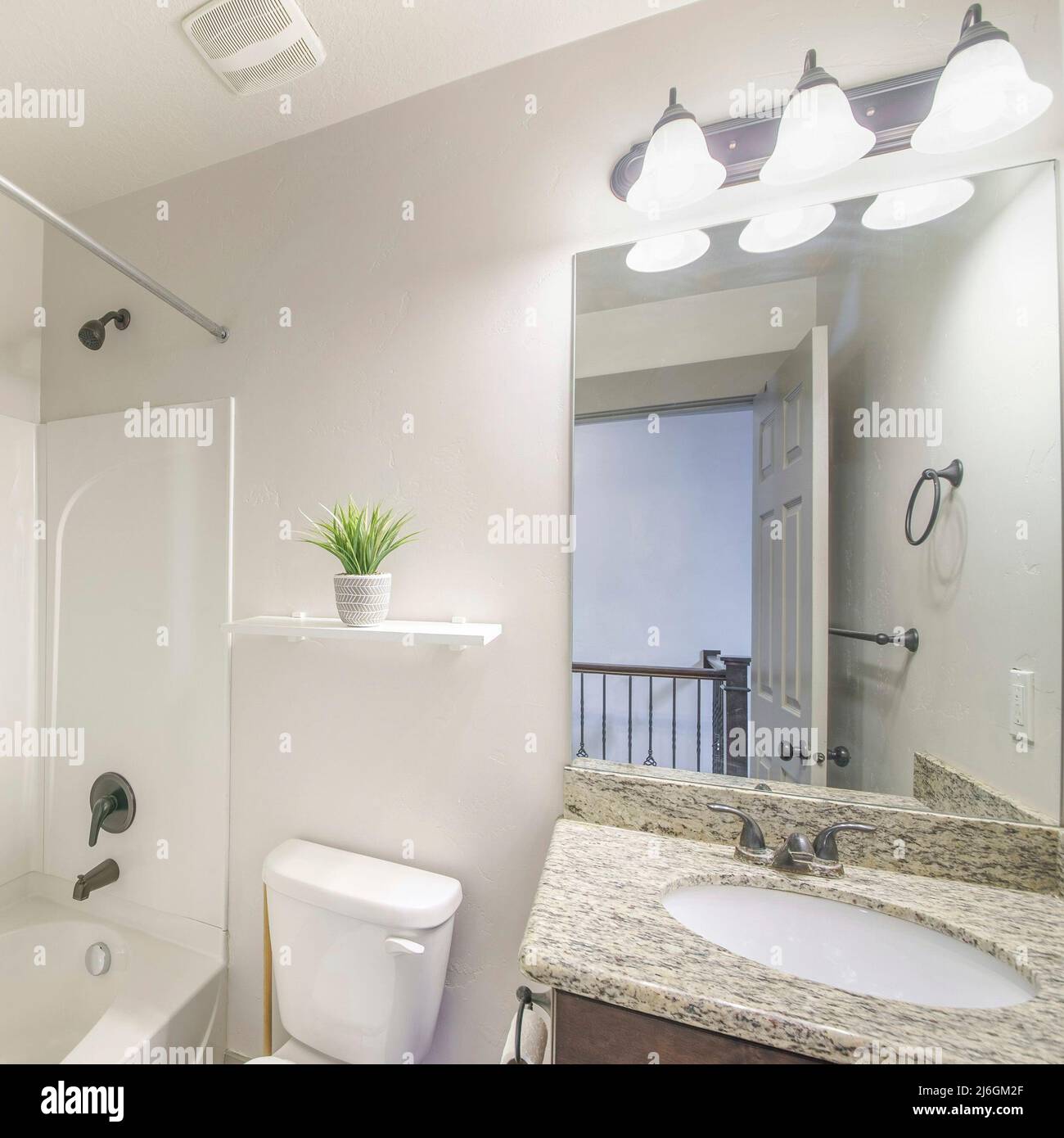 Square Small bathroom interior with shower tub acrylic kit Stock Photo ...