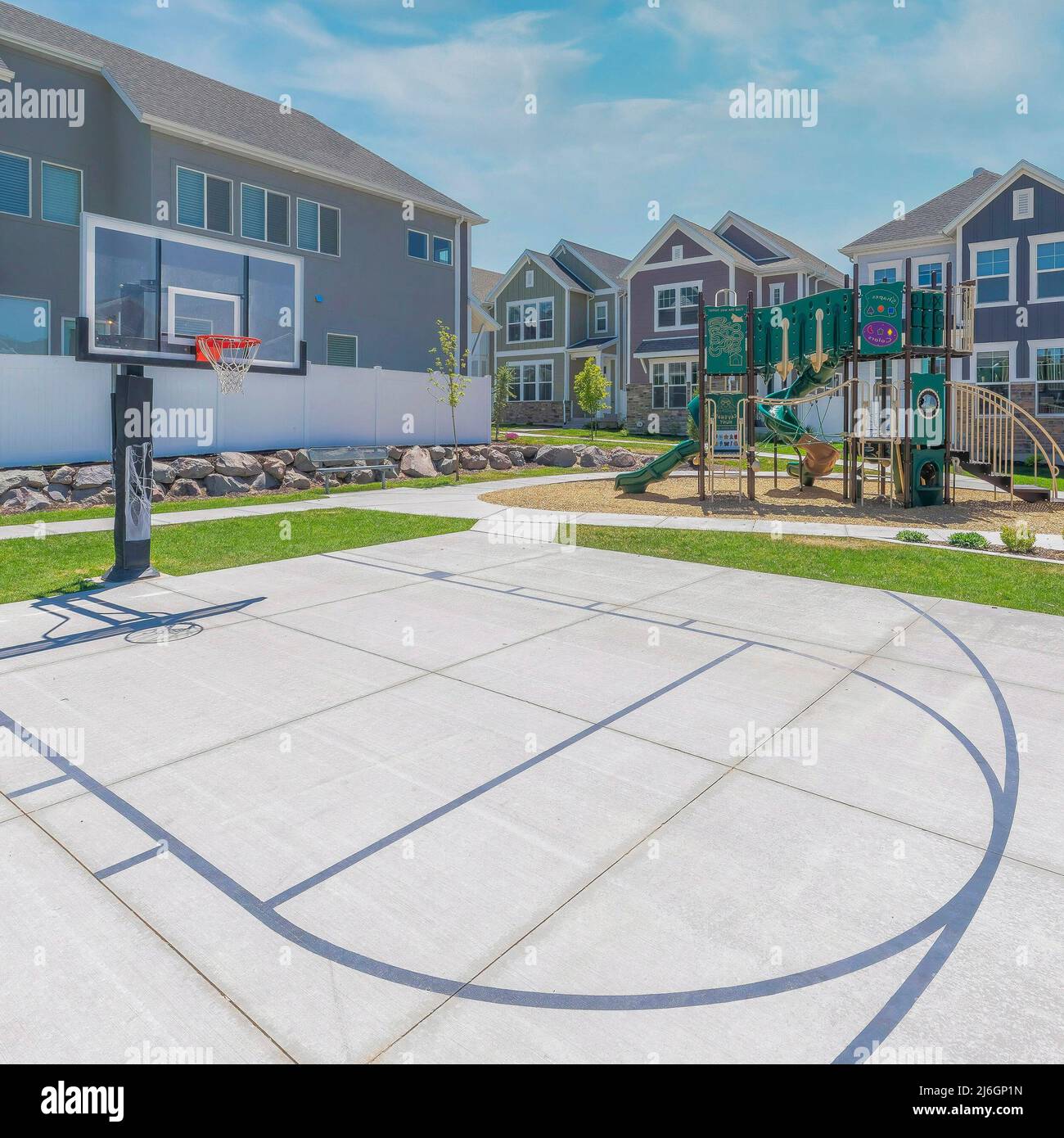 Square Whispy white clouds Single basketball court with black lines and ...