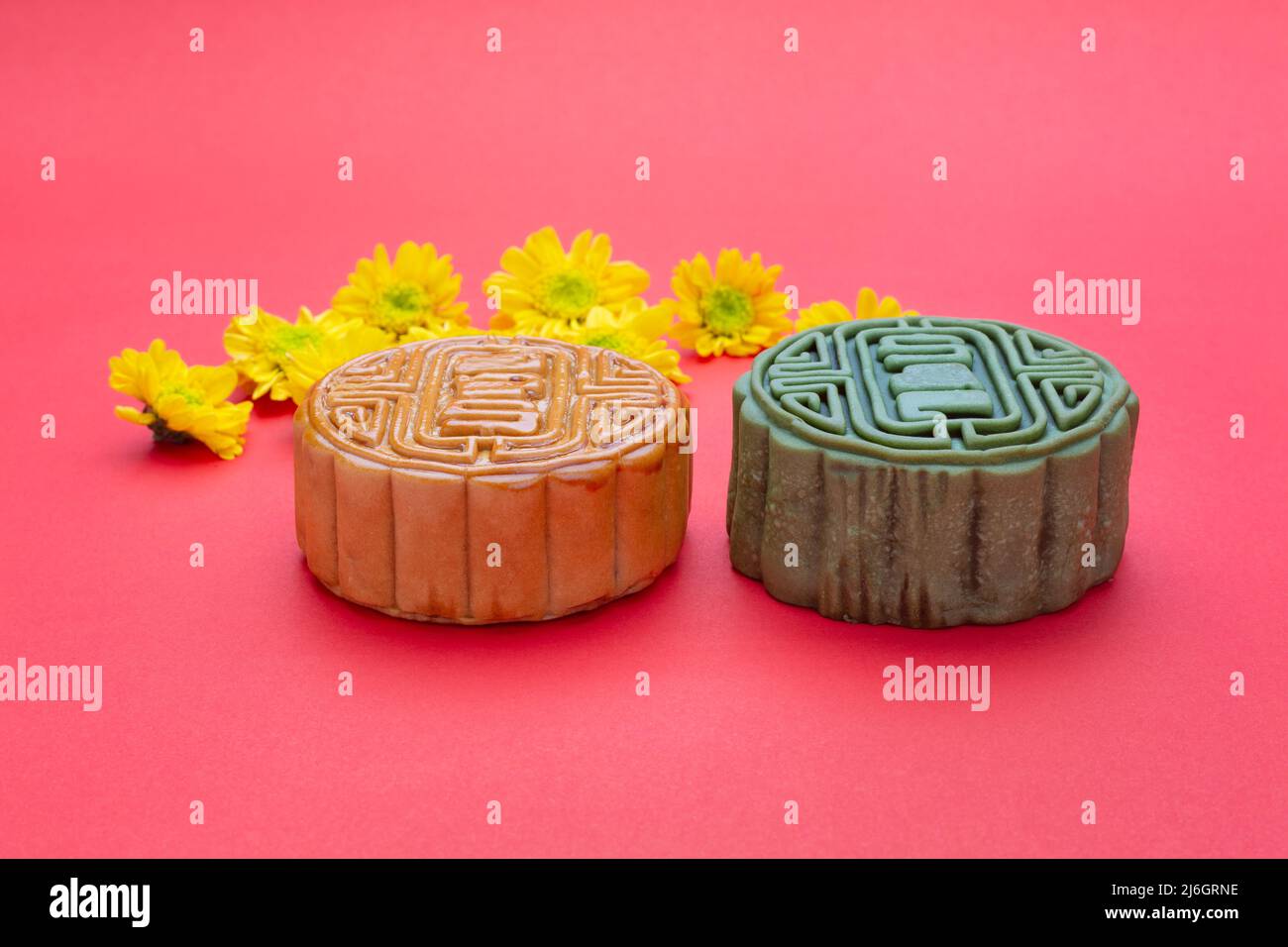 Traditional Mooncake On red background Stock Photo - Alamy