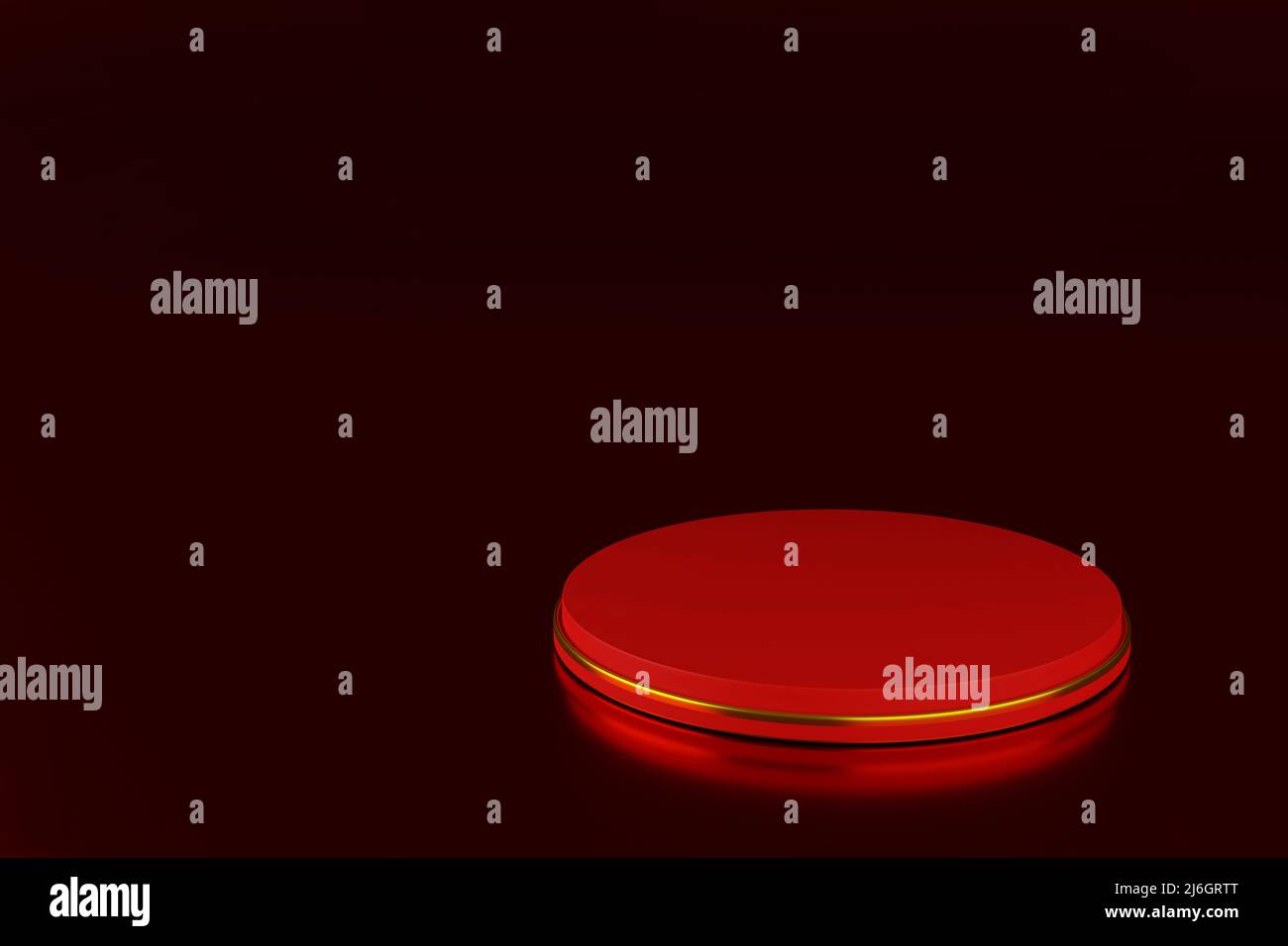 Red round podium on red stage display for award ceremony in red room ...