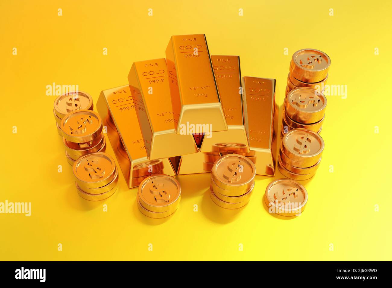 Stack of gold coin and gold bars or gold ingot, banking and financial ...