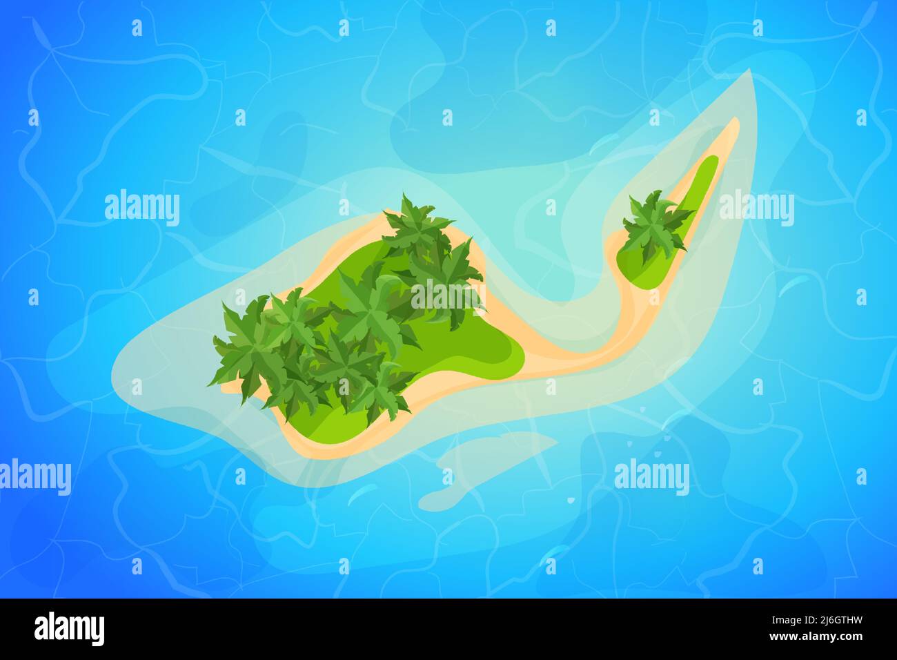 Tropical island top view, resort with palm trees, sand and waves in ...