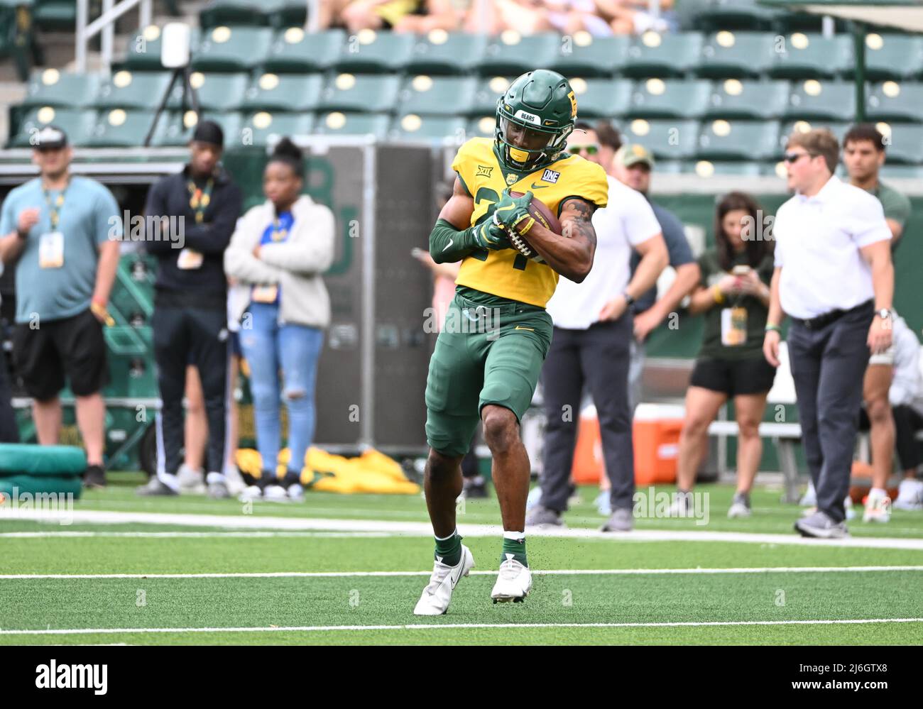 April 23 2022: Baylor Bears wide receiver Cameron Bonner (24) warms up ...