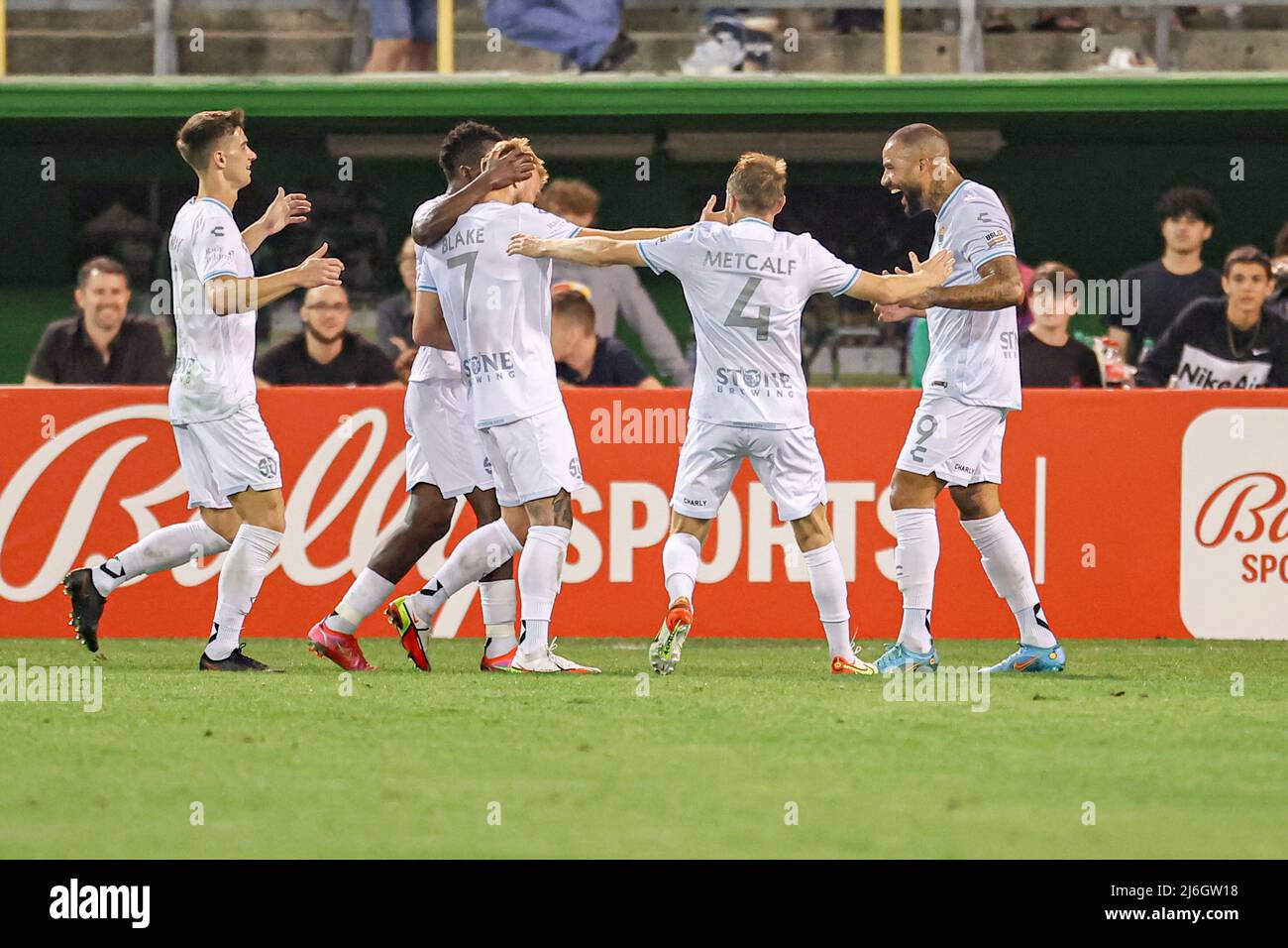 St. Petersburg, FL: San Diego Loyal FC midfielder Jack Blake (7) scores ...