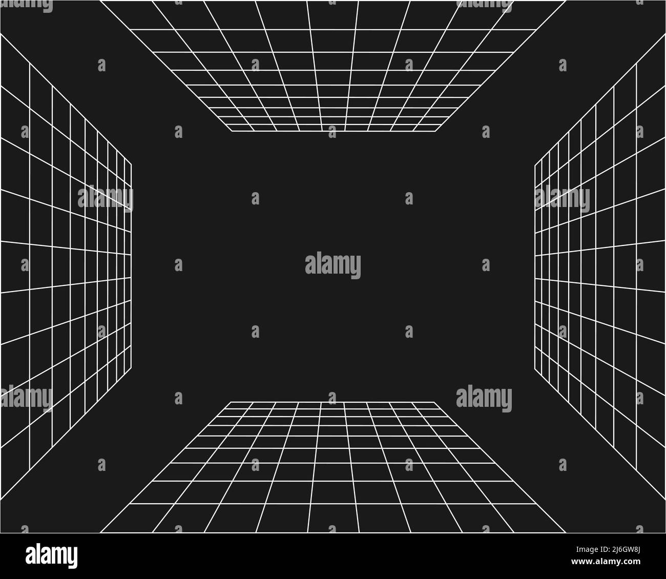 Cyber grid, retro punk perspective rectangular tunnel. Grid tunnel ...