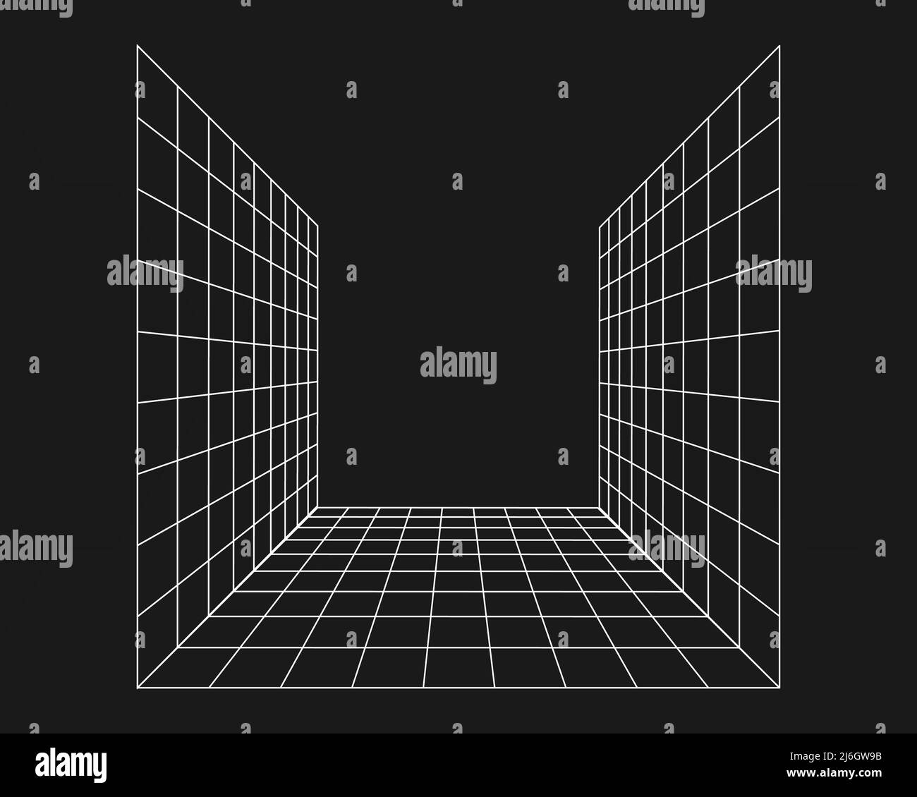 Cyber grid, retro punk perspective rectangular tunnel. Grid tunnel ...