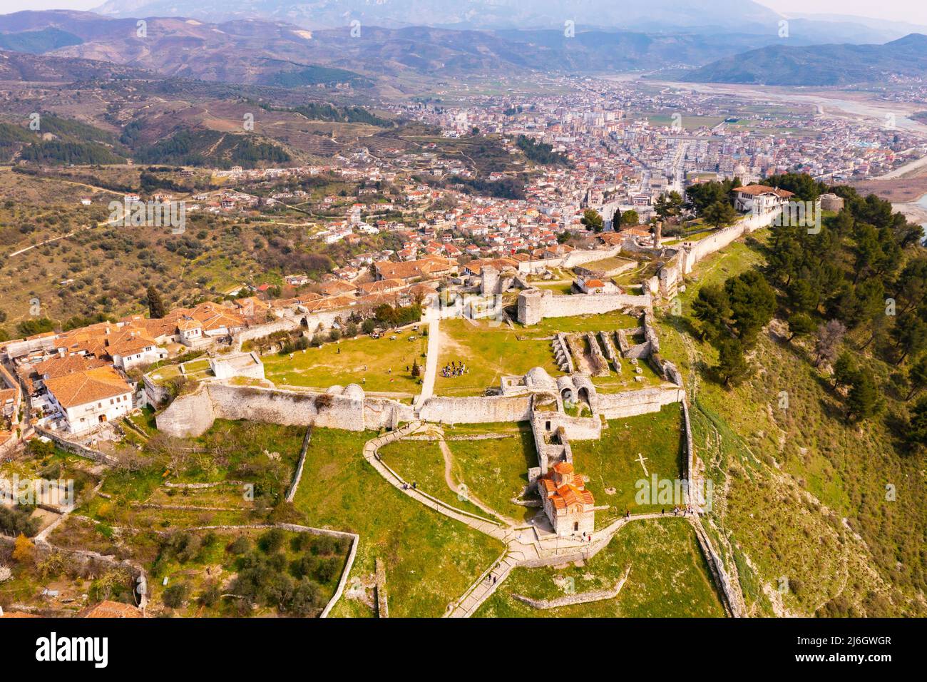 Aerial photo of Berat Castle and Church of the Holy Trinity, Albania ...