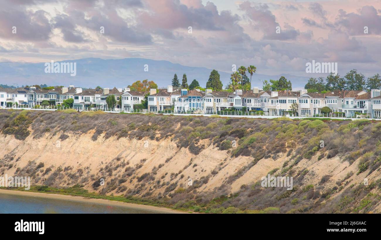 Panorama Puffy clouds at sunset Newport Beach neigborhood near the ...