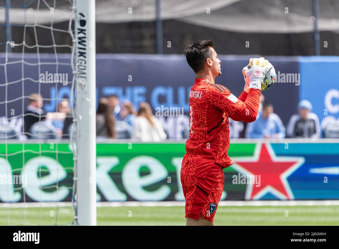 New York, NY - May 1, 2022: Goalkeeper JT Marcinkowski (1) of San Jose ...