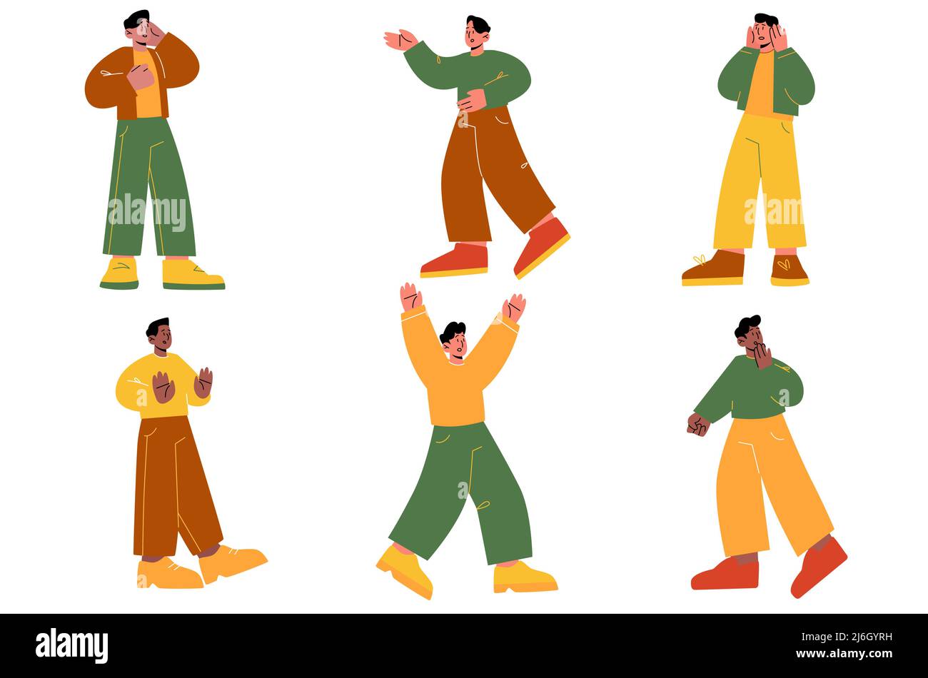 Men characters with negative emotions, scared, confused, amazed and ...