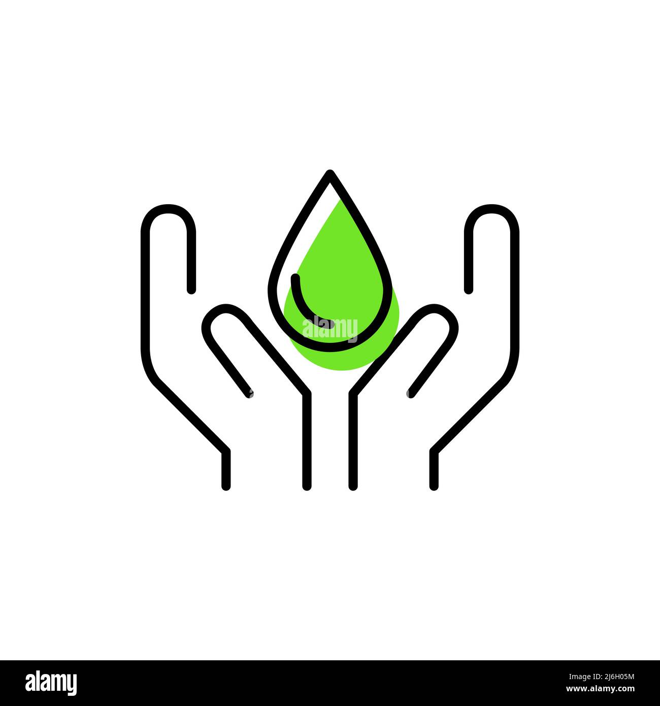 Water conservation and protection icon. Hands holding a drop. Pixel ...