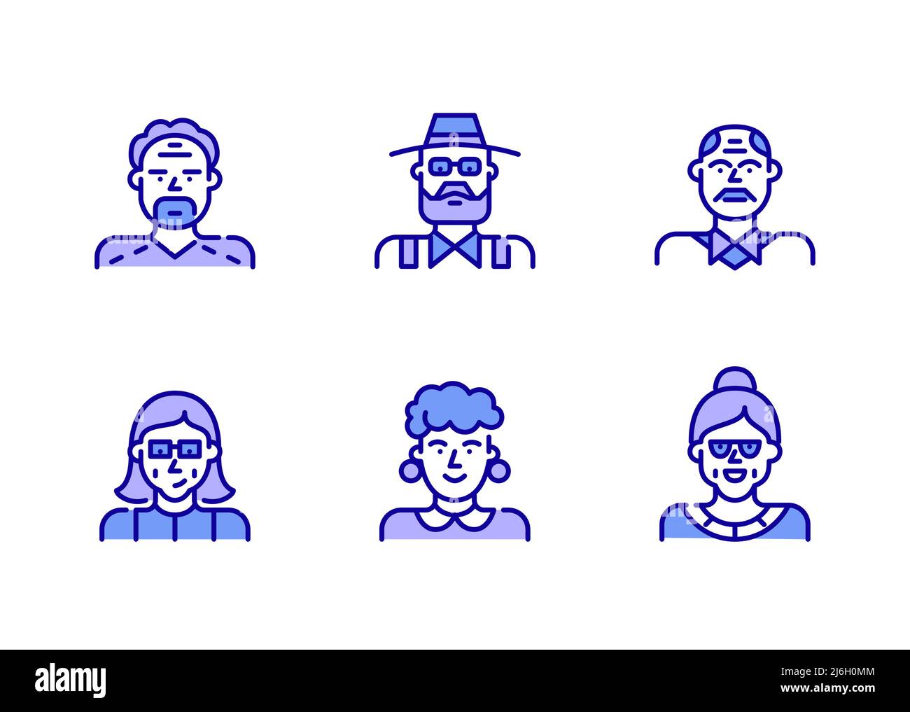 Senior adult users icons set. Pixel perfect, editable stroke color icon ...