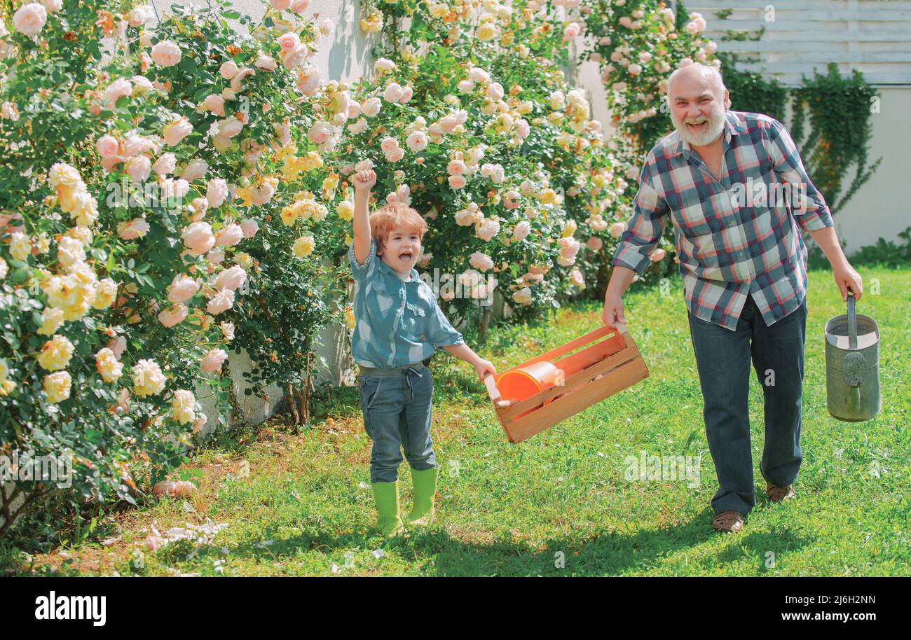 Grandfather and grandson. Old and Young. Concept of a retirement age ...