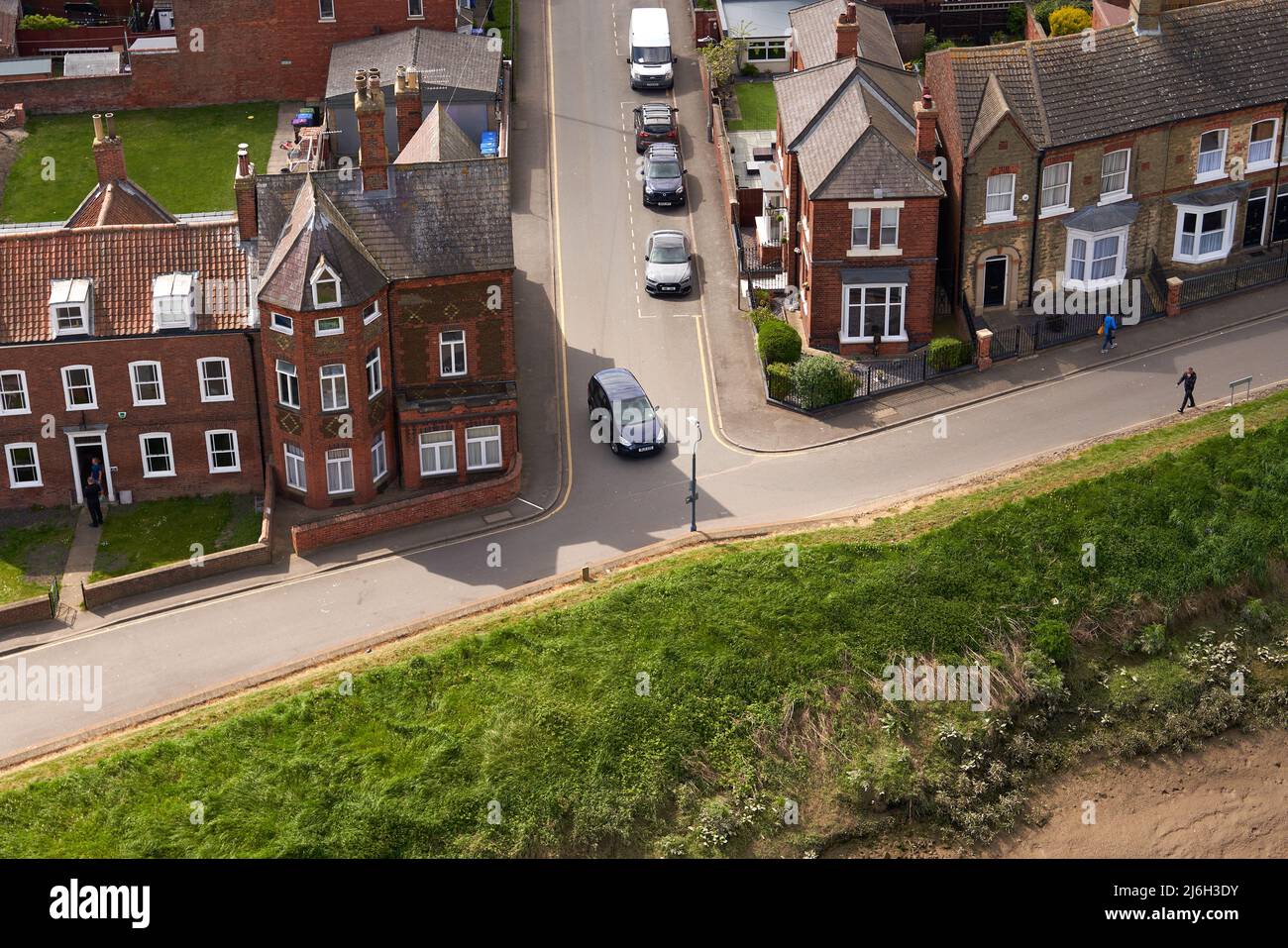 Looking down at a road junction next to a river in Boston, UK Stock ...