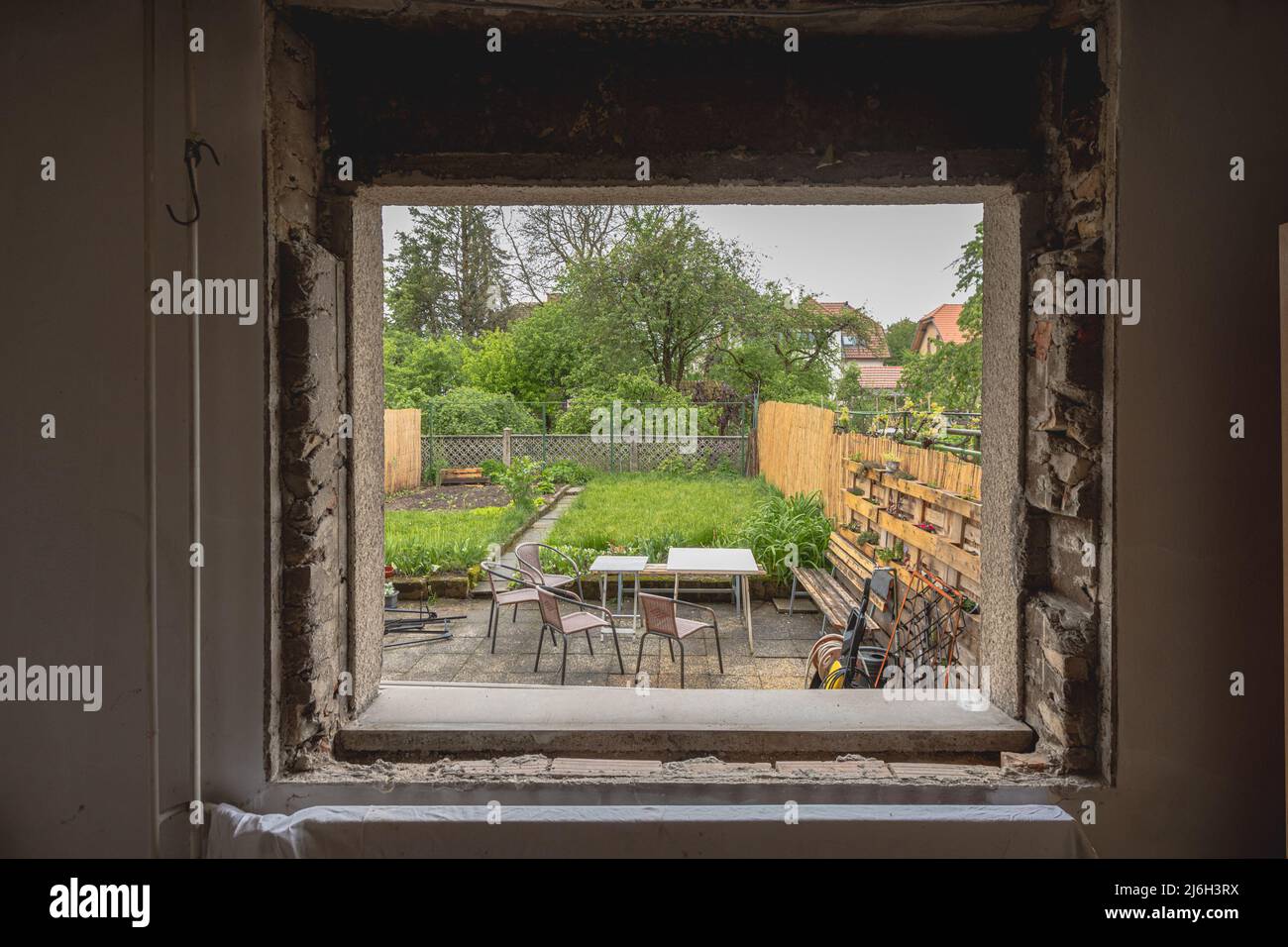 Hole in a window as the old windows were removed and the gap is ready ...
