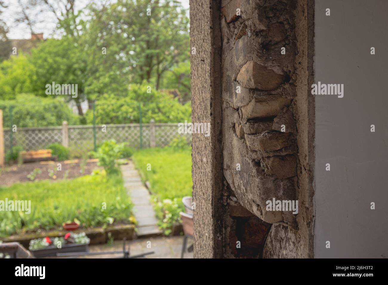 Hole in a window as the old windows were removed and the gap is ready ...