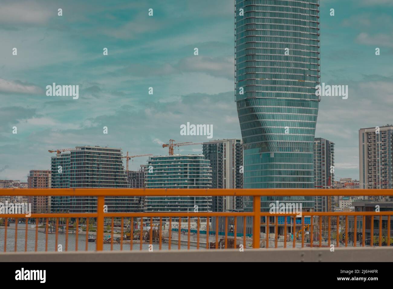 Construction of modern skyscraper in belgrade. Cityscape in belgrade ...