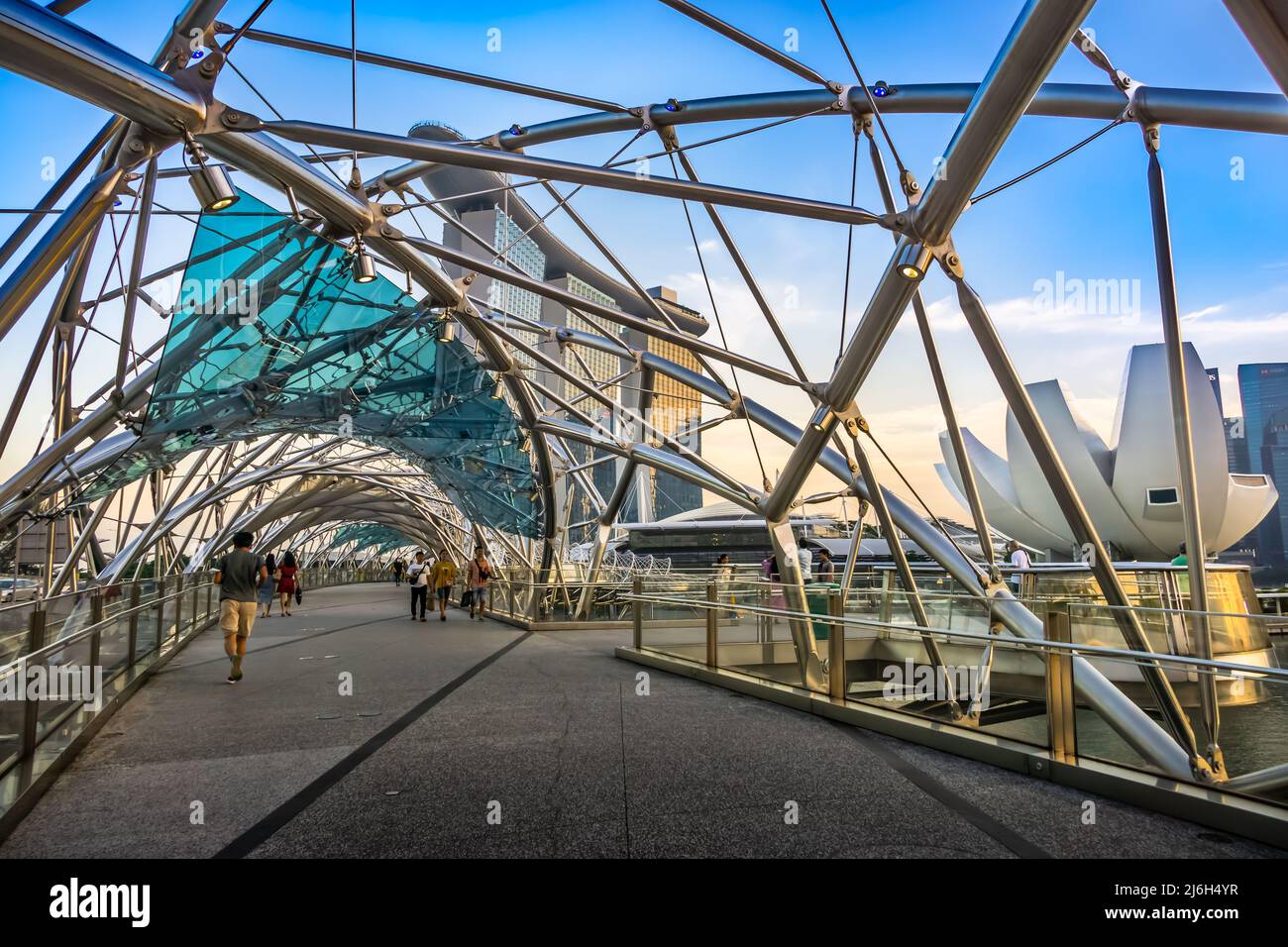 Helix bridge and Marina Bay Sands of Marina bay, Singapore Stock Photo ...