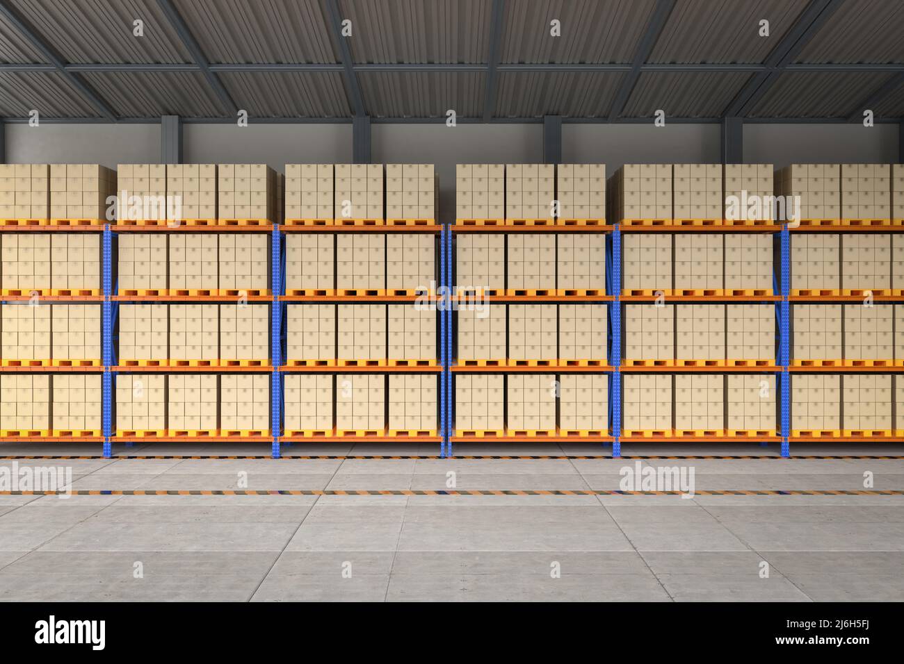 3d rendering racks full of carton boxes in warehouse Stock Photo - Alamy