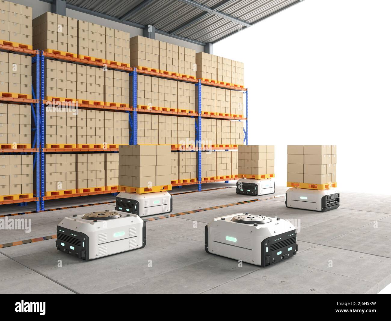 Automation warehouse management with 3d rendering warehouse robot carry ...