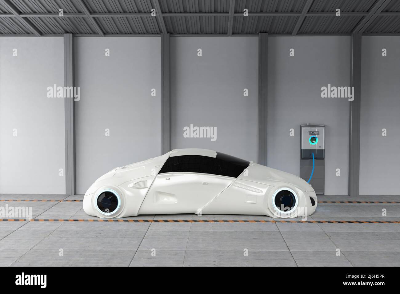 3d rendering driverless car or autonomous car plug in with ev charging ...