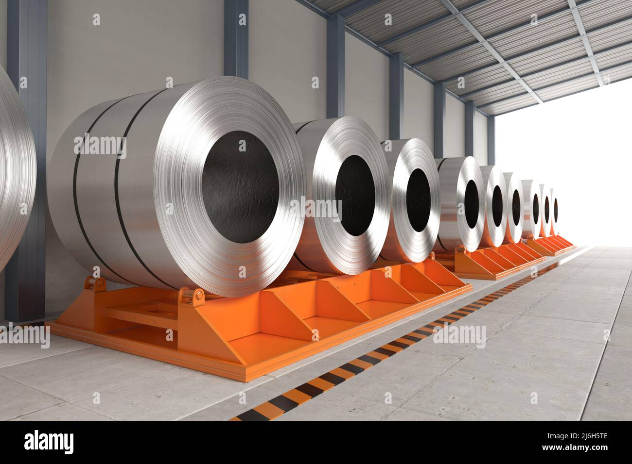 3d rendering roll of steel sheets in factory Stock Photo - Alamy