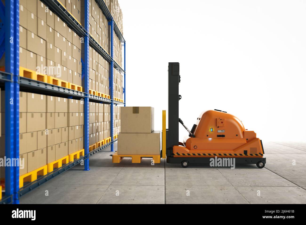Automation warehouse management with 3d rendering automatic forklift in ...