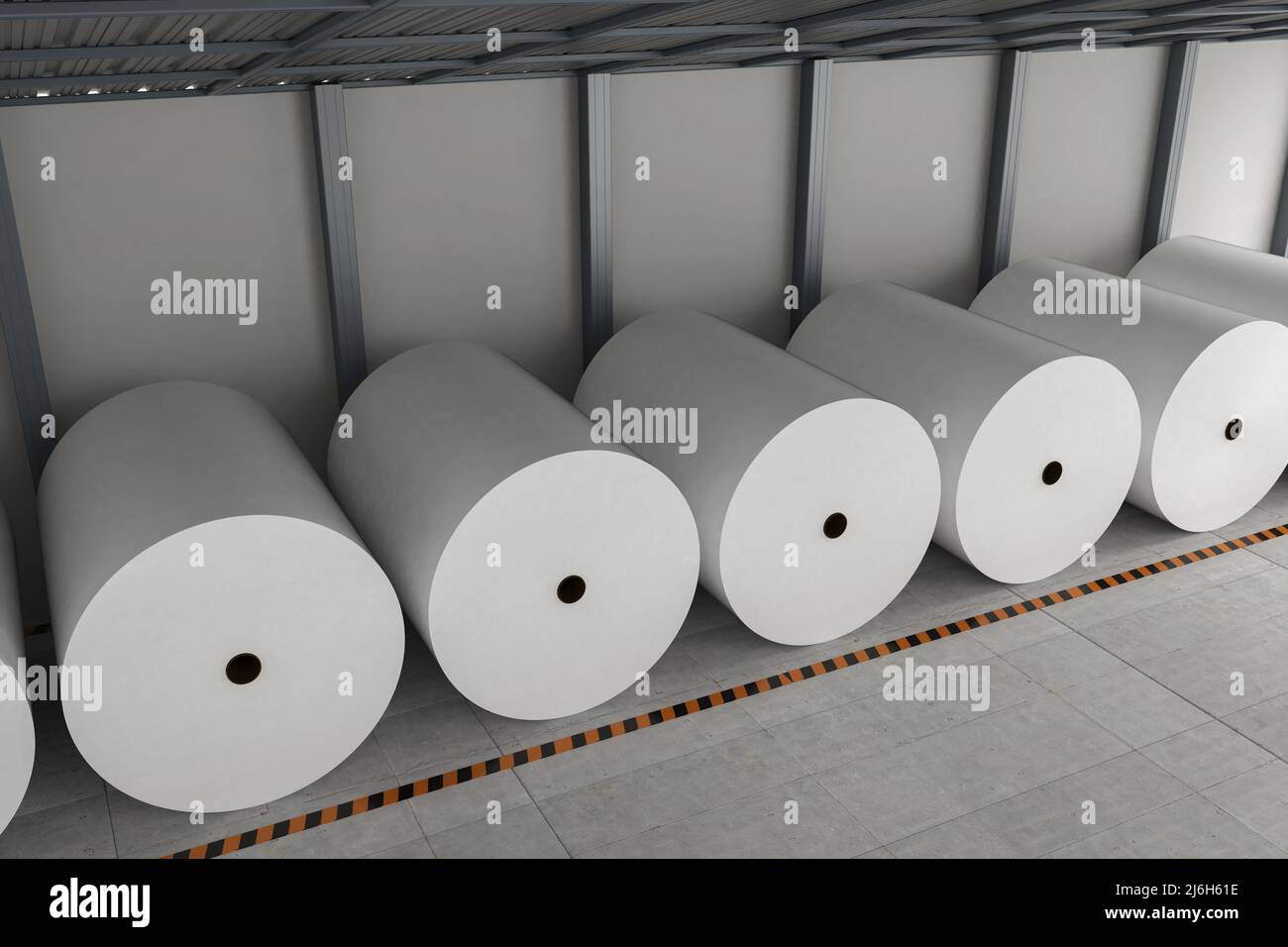 3d rendering white paper roll in factory Stock Photo - Alamy