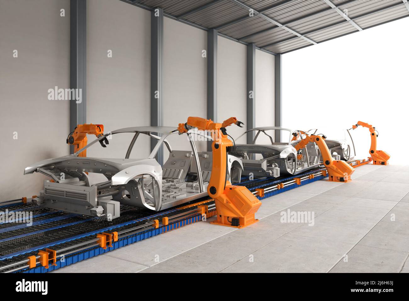 Automation automobile factory concept with 3d rendering robot assembly ...