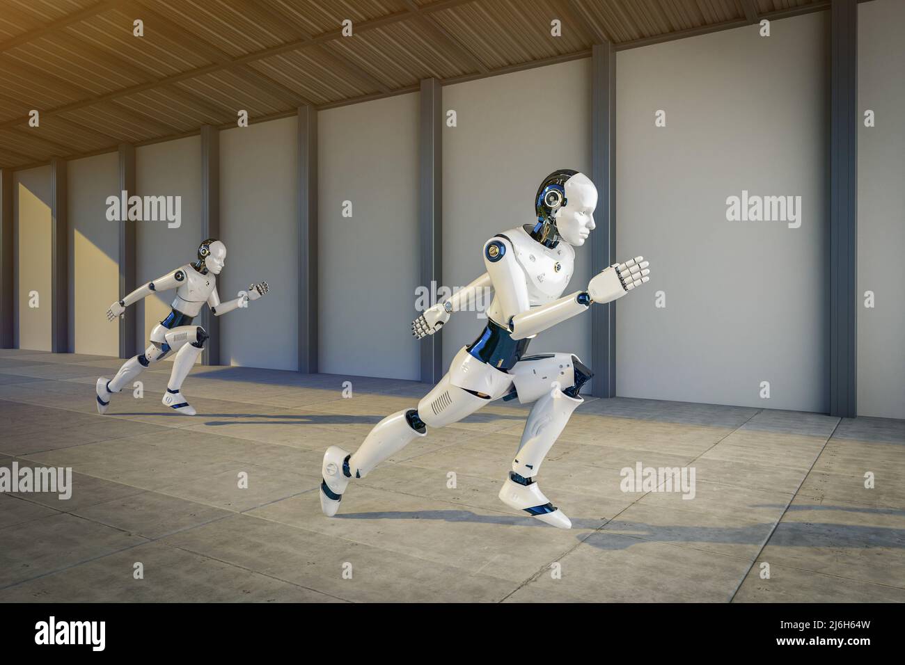 Fast speed technology concept with 3d rendering cyborg running in competition Stock Photo - Alamy