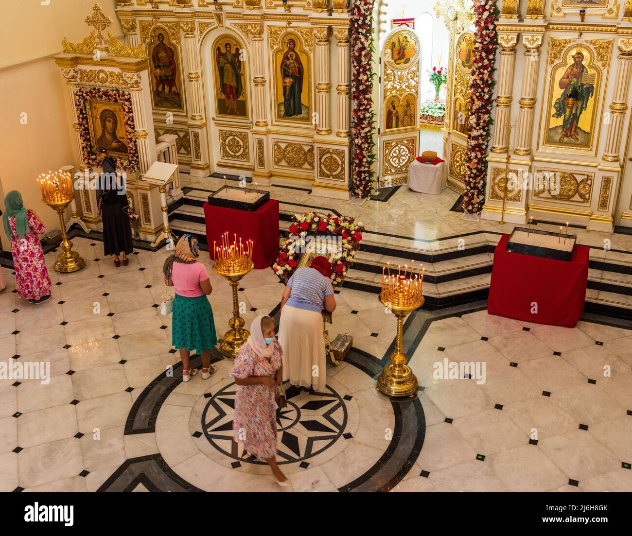 Sharjah, UAE - 04.24.2022 - Parishioners gathering at Sharjah russian ...