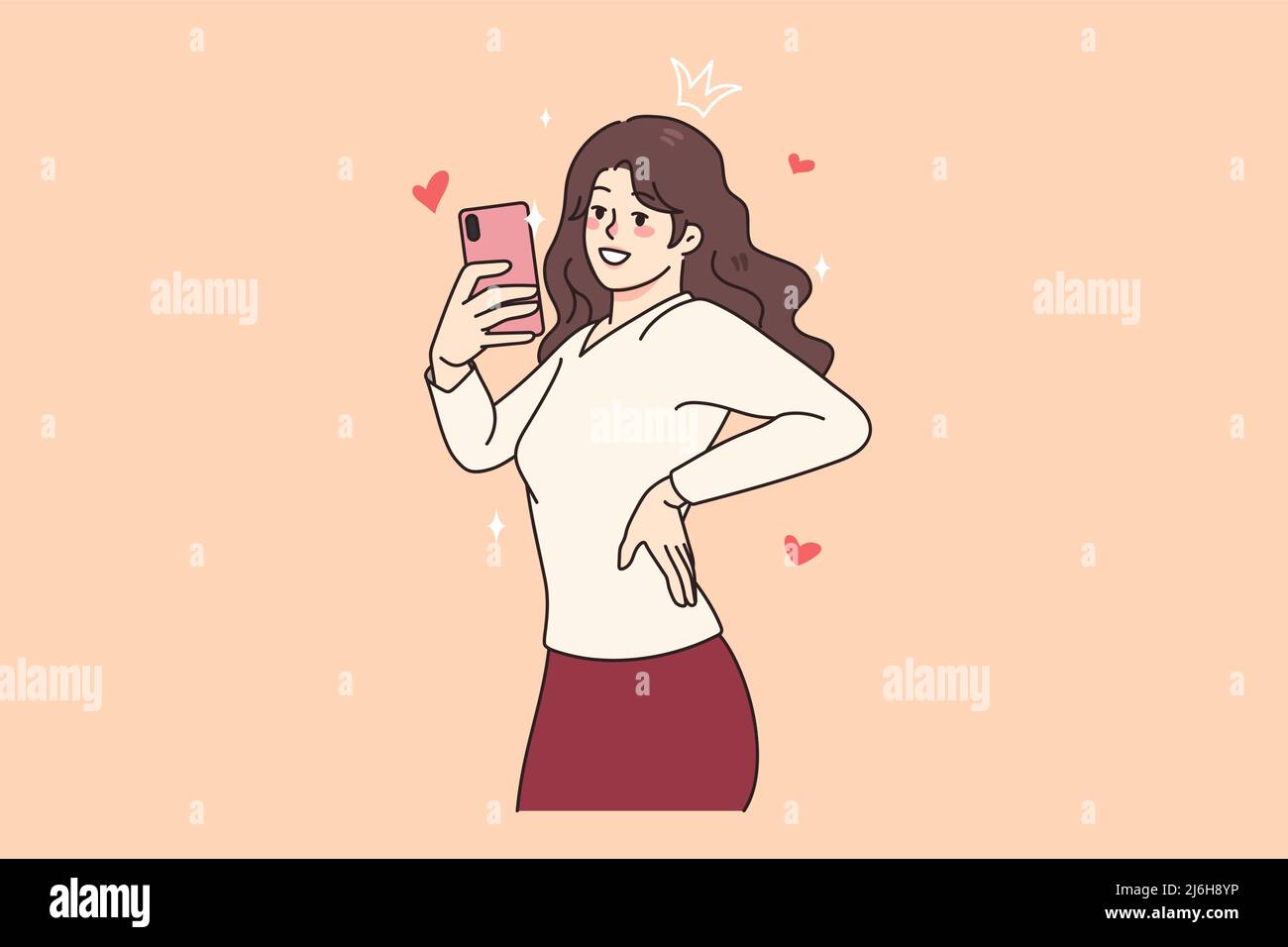 Happy millennial pretty girl male self-portrait picture of cellphone ...