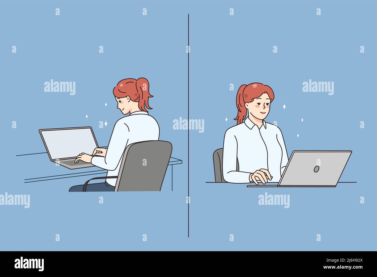 Woman typing computer back view Stock Vector Images - Alamy