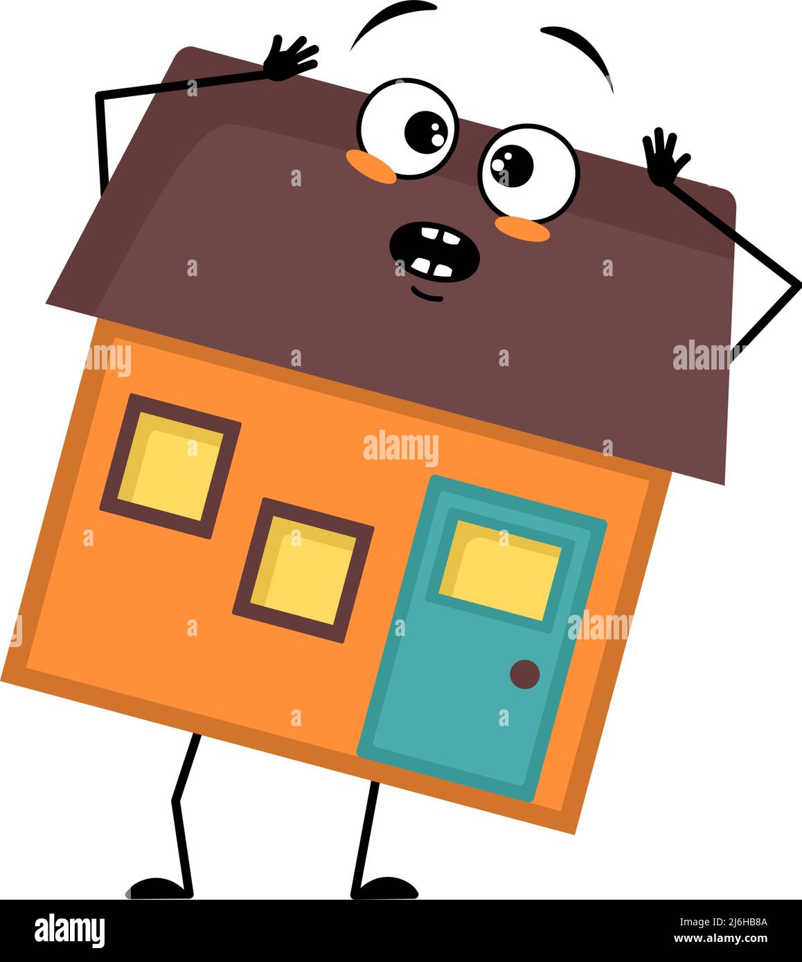Cute house character with panic emotions, surprised face, shocked eyes ...