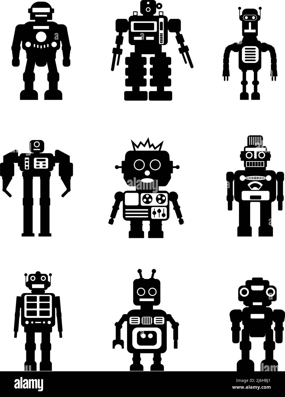 Abstract robots set isolated on white background. Vector illustration ...