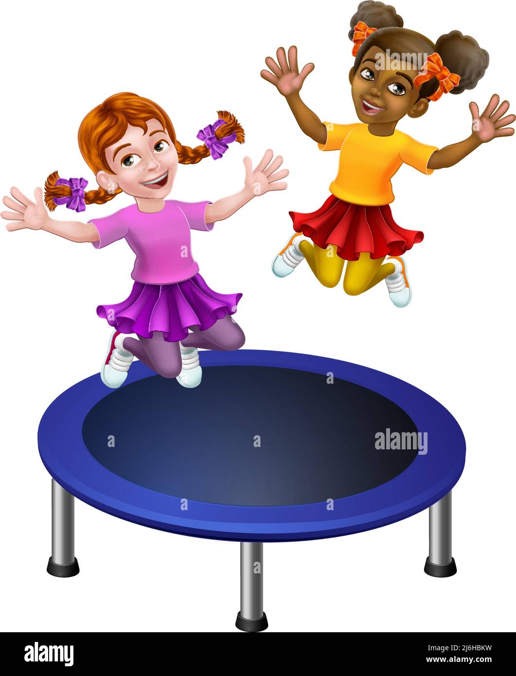 Kids Jumping On A Round Cartoon Trampoline Stock Vector Image & Art - Alamy