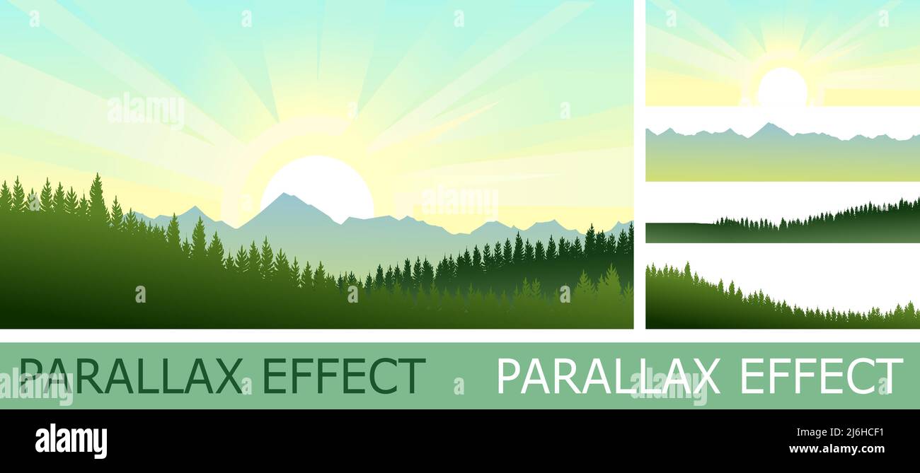 Pine forest. Silhouettes of coniferous trees with parallax effectwith ...